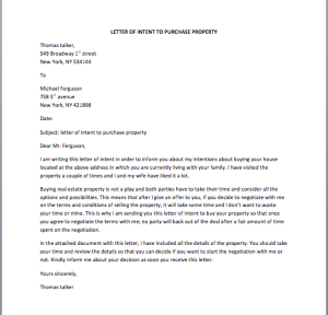 Property Purchase Intent Letter Layout Archives - Smart Letters