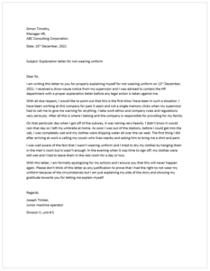 Sample Explanation Letter for not Wearing Uniform - Smart Letters